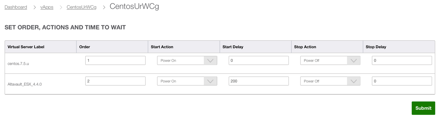 Setting Start and Shutdown Order for vApps
